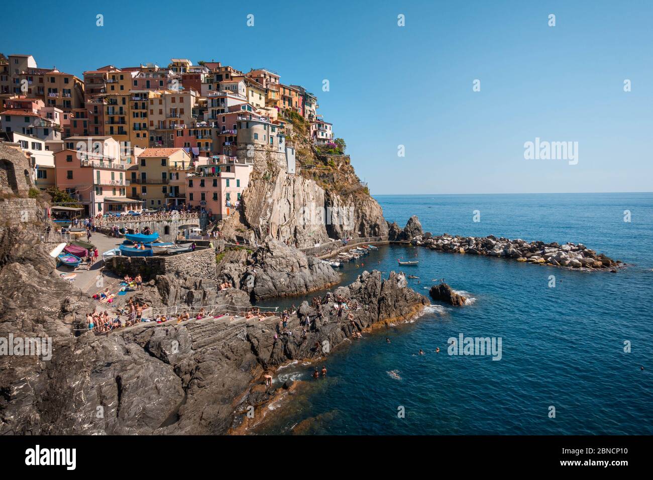 Italian landmark village Manarola in Cinque Terre national park, on ...