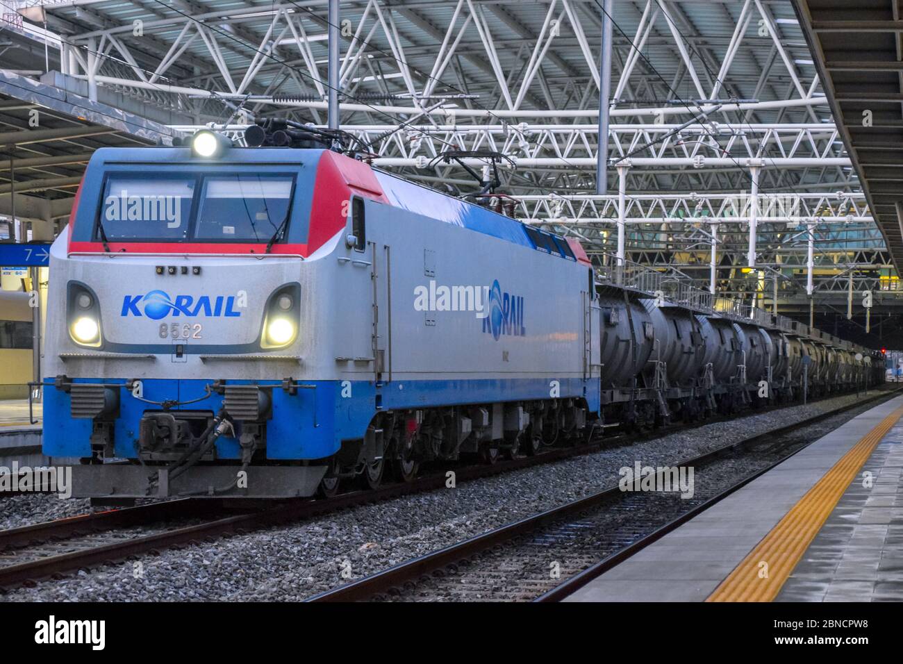 Seoul,South Korea 1/9/2020 Freight train car of Korail company with ...