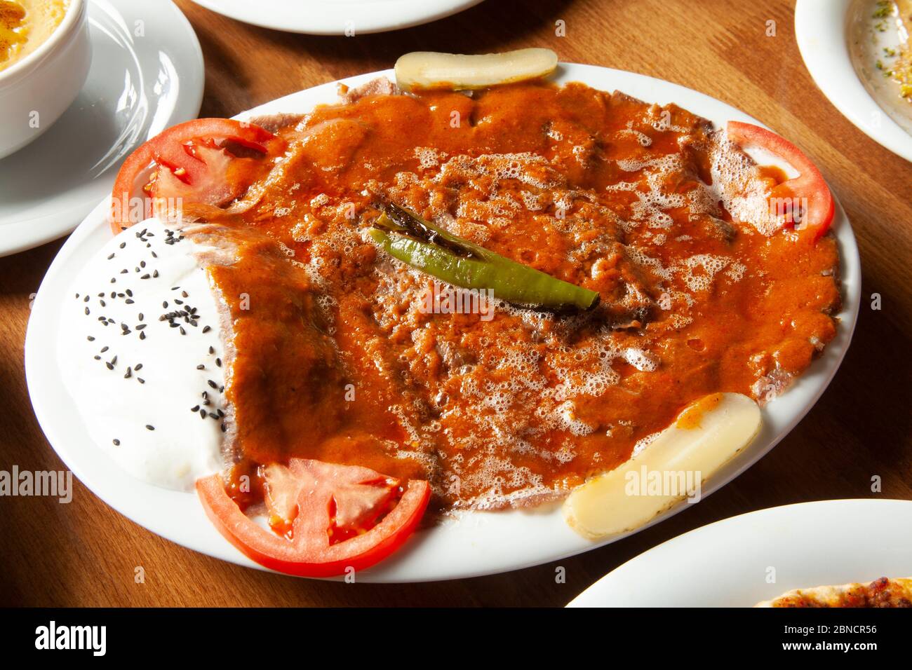 Turkish traditional iskender kebab. Yoghurt Stock Photo - Alamy
