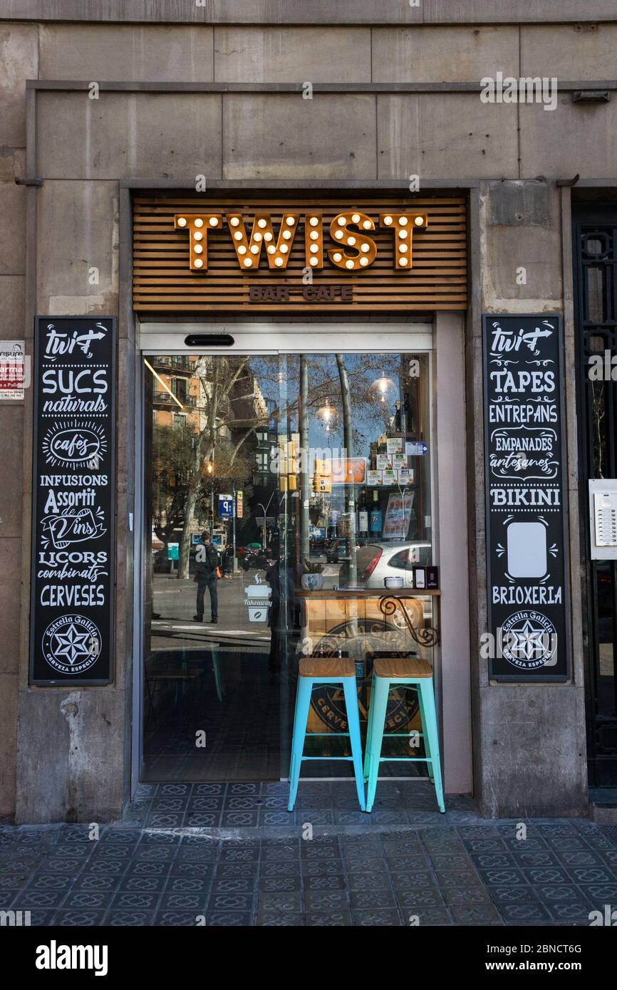Barcelona, Spain - February 23, 2020: Traditional small bar cafe in ...