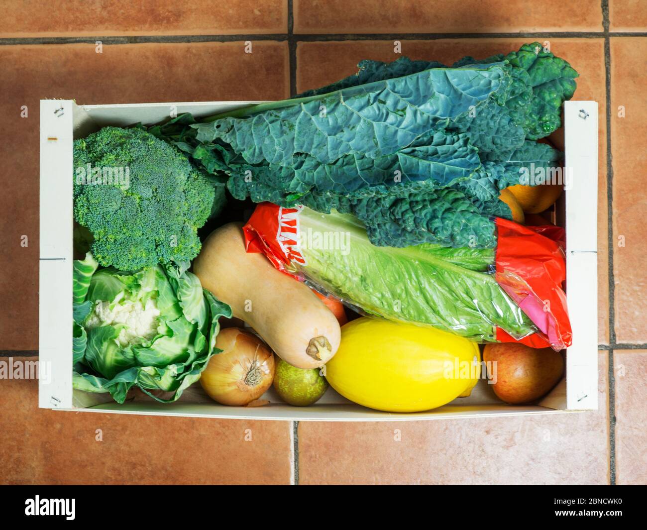 A weekly fruit and vegetables box from a local farm shop Stock Photo ...