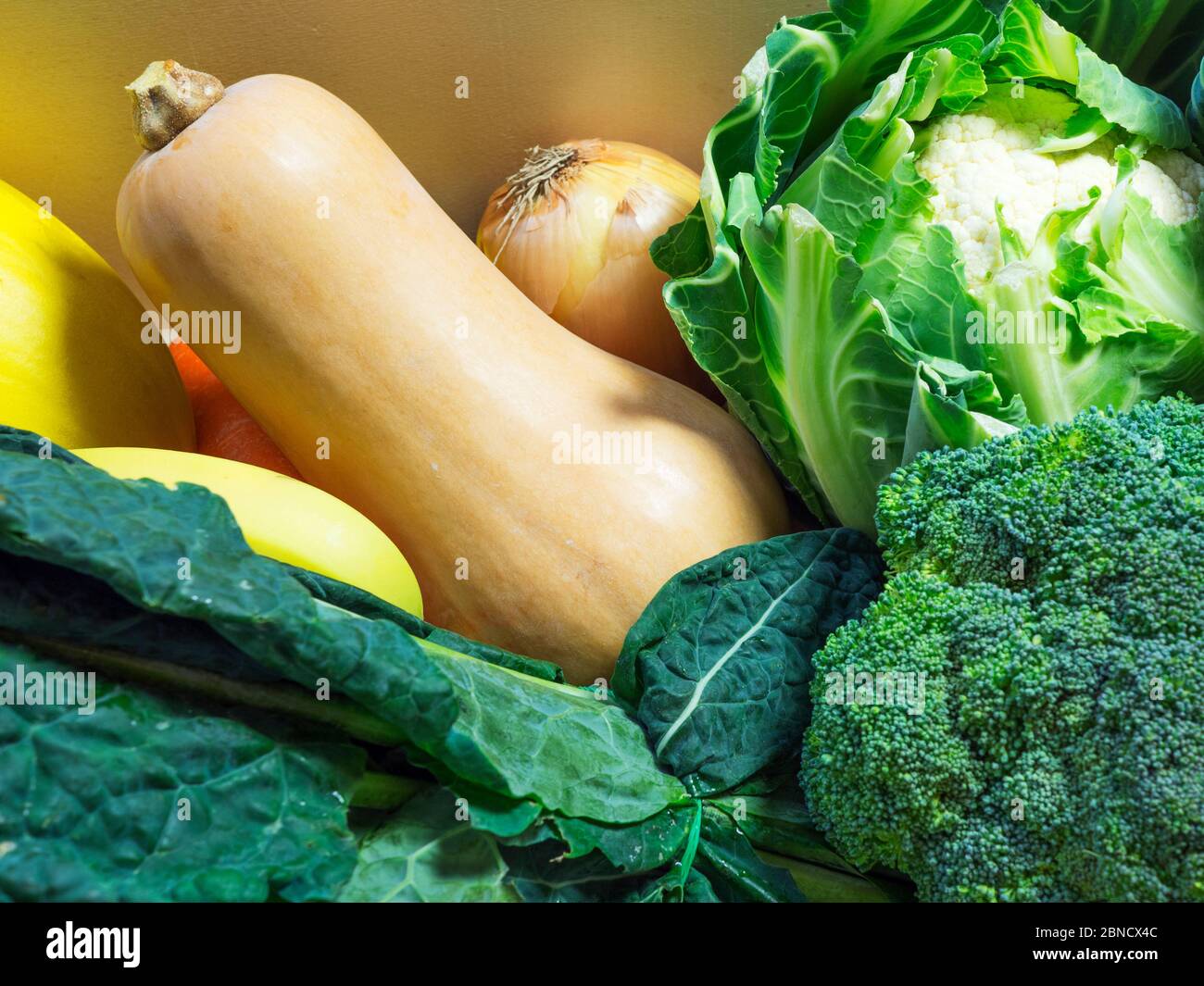 A weekly fruit and vegetables box from a local farm shop Stock Photo ...