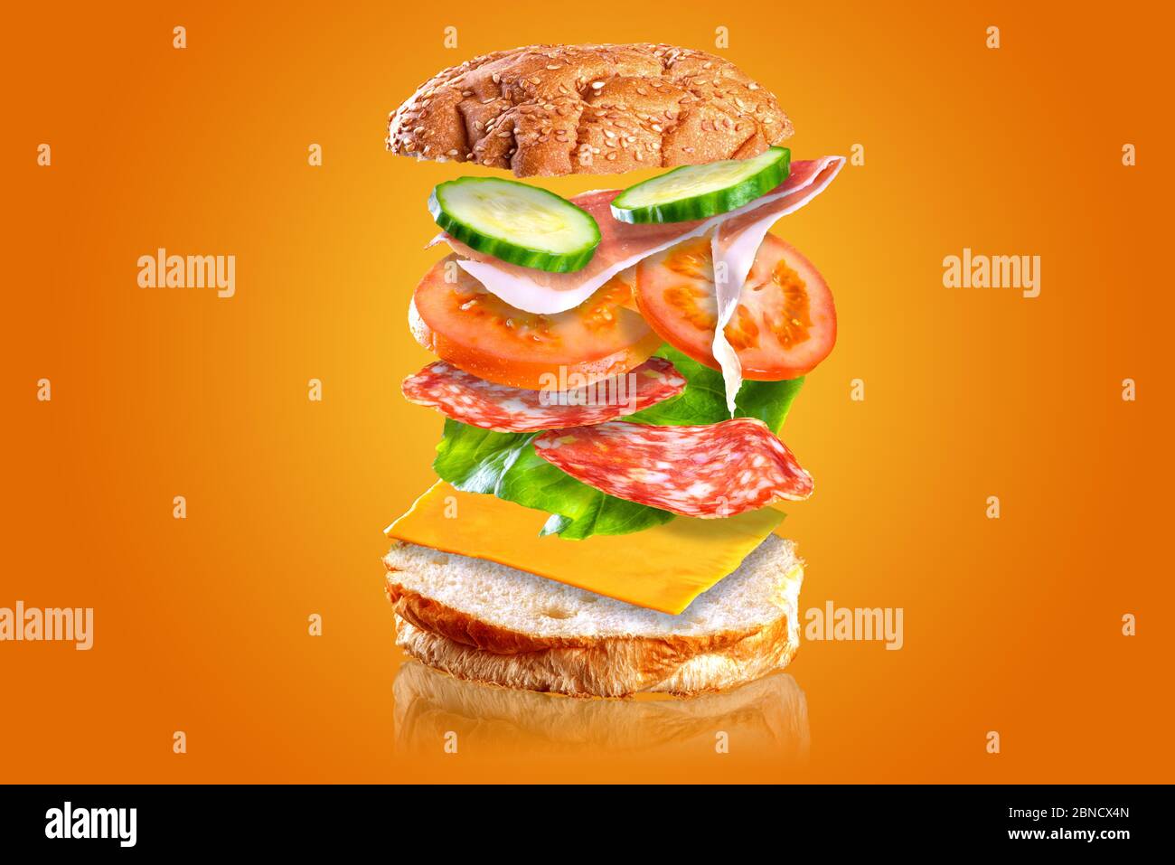 Sandwich floating ingredients burger hi-res stock photography and ...