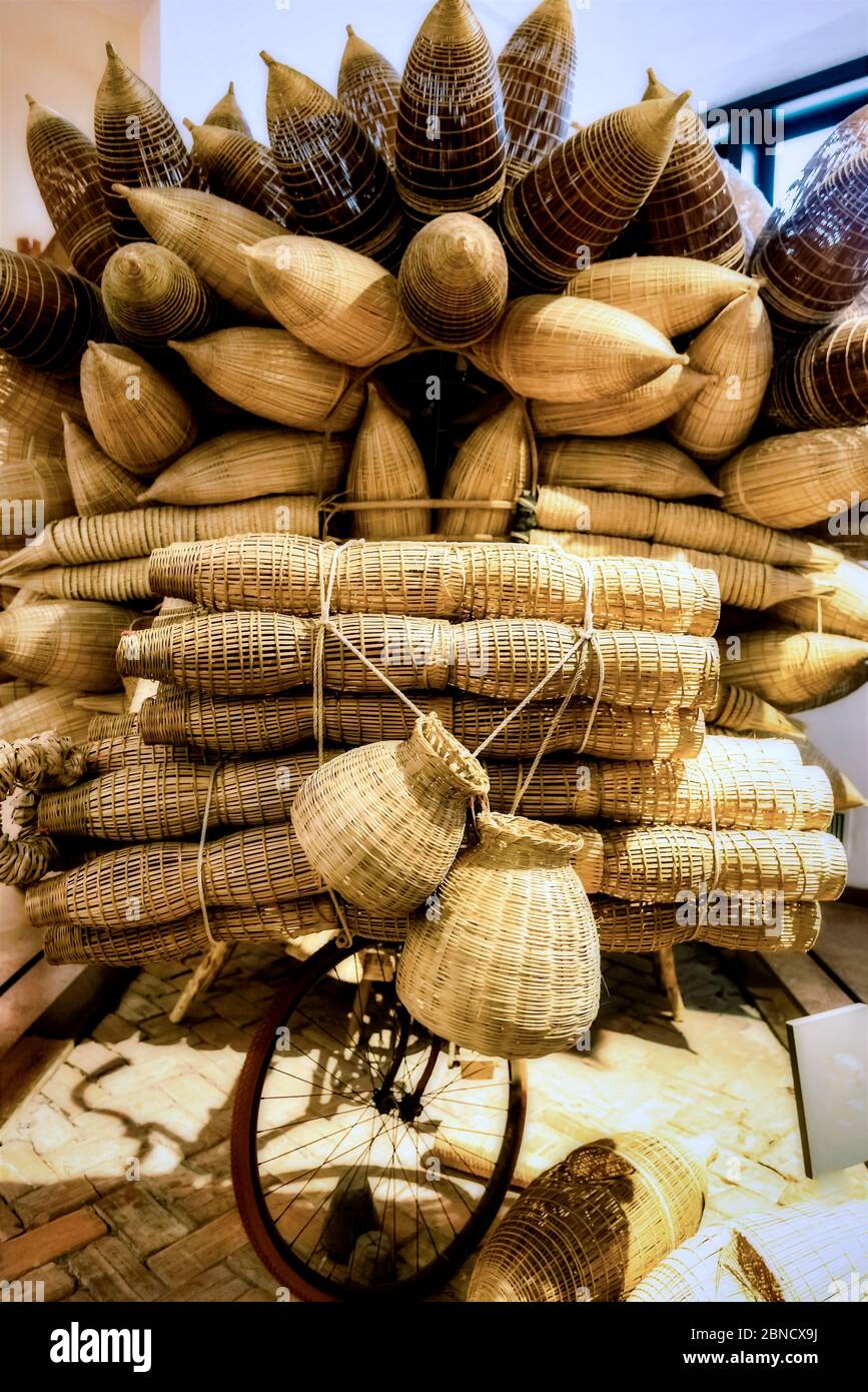 Beautiful vertical shot of different objects woven from straw Stock ...