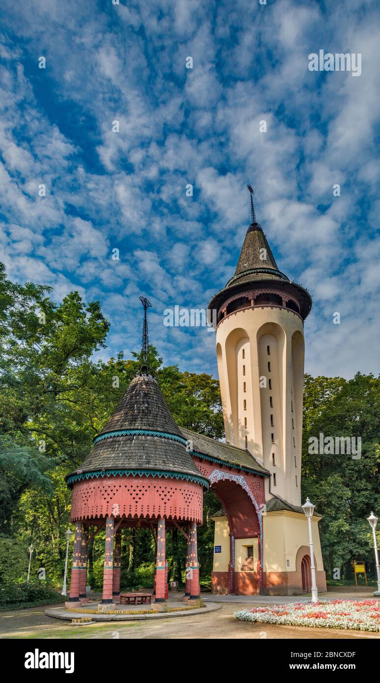 Water Tower, 1912, Art Nouveau style, at Park Heroja in health resort ...