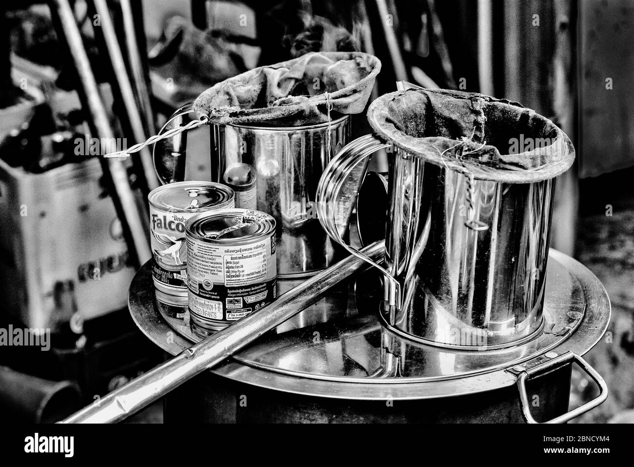 Closeup grayscale shot of street food somewhere in Asia Stock Photo - Alamy