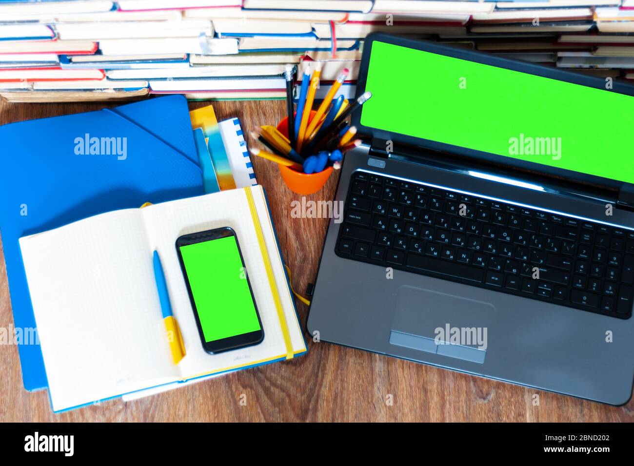 Textbook, notebook, green screen mobile phone smartphone, green screen ...