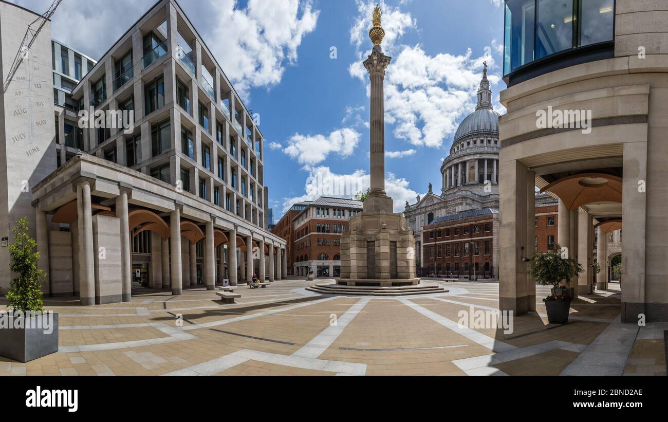A deserted Paternoster Square, and St. Paul's cathedral in the city of ...