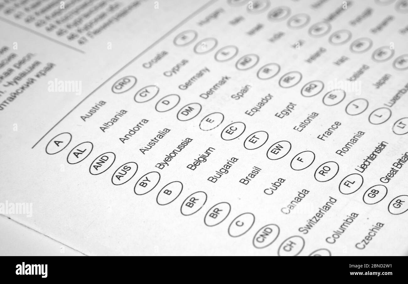 Country initials on the page Stock Photo - Alamy