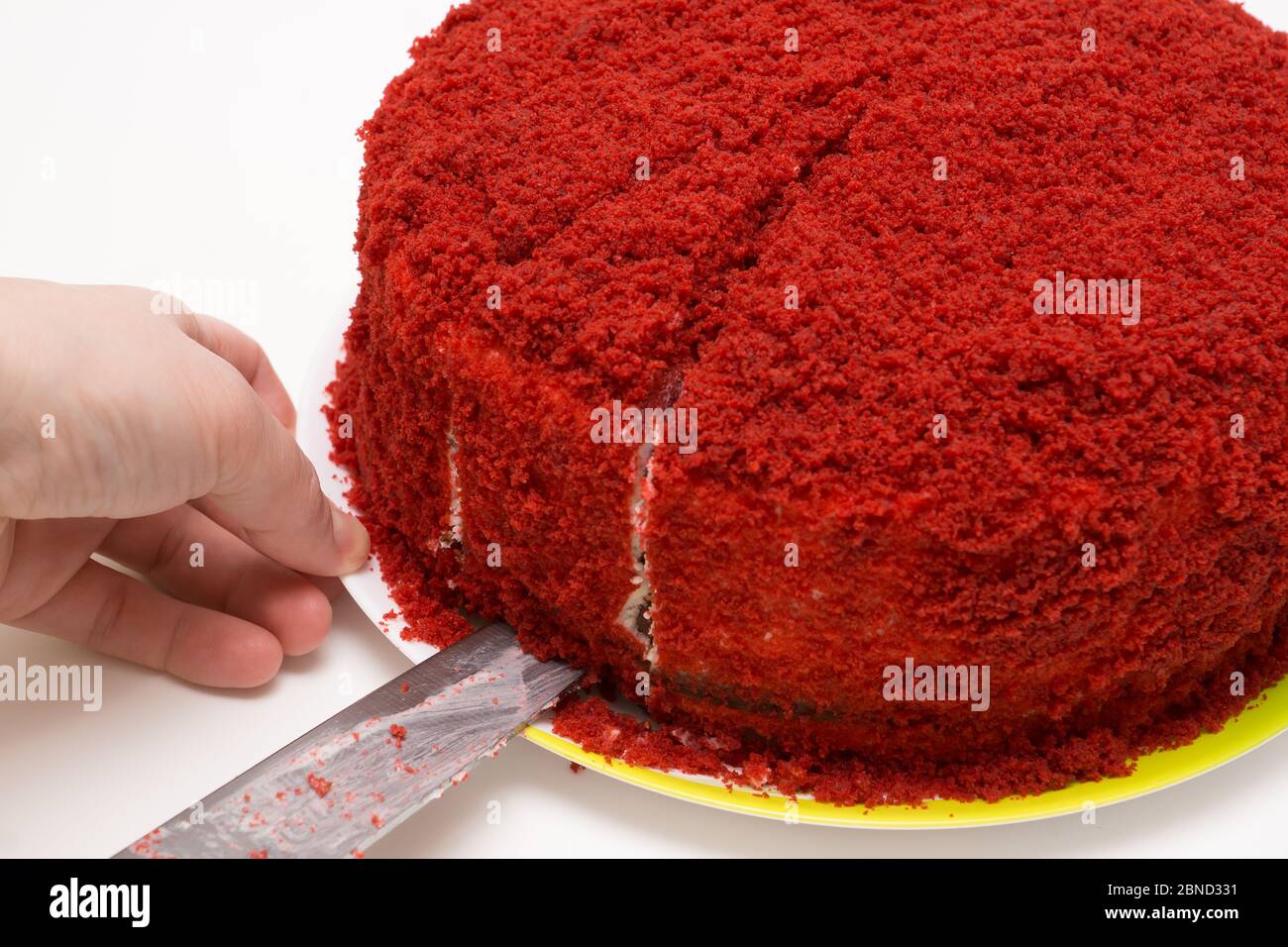 bright red cake called red velvet isolated on a white background Stock ...