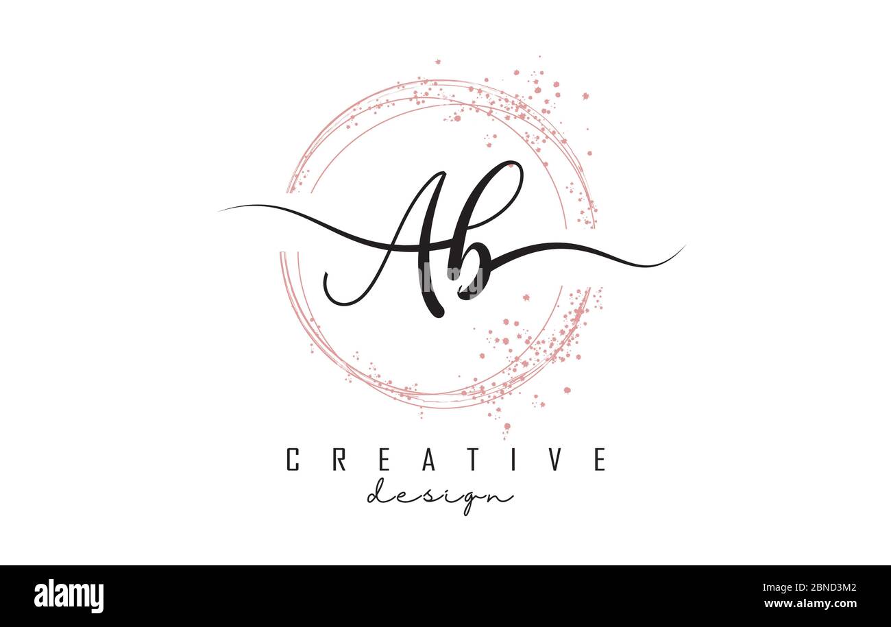Handwritten AB a b letters logo with dust pink sparkling circles and ...