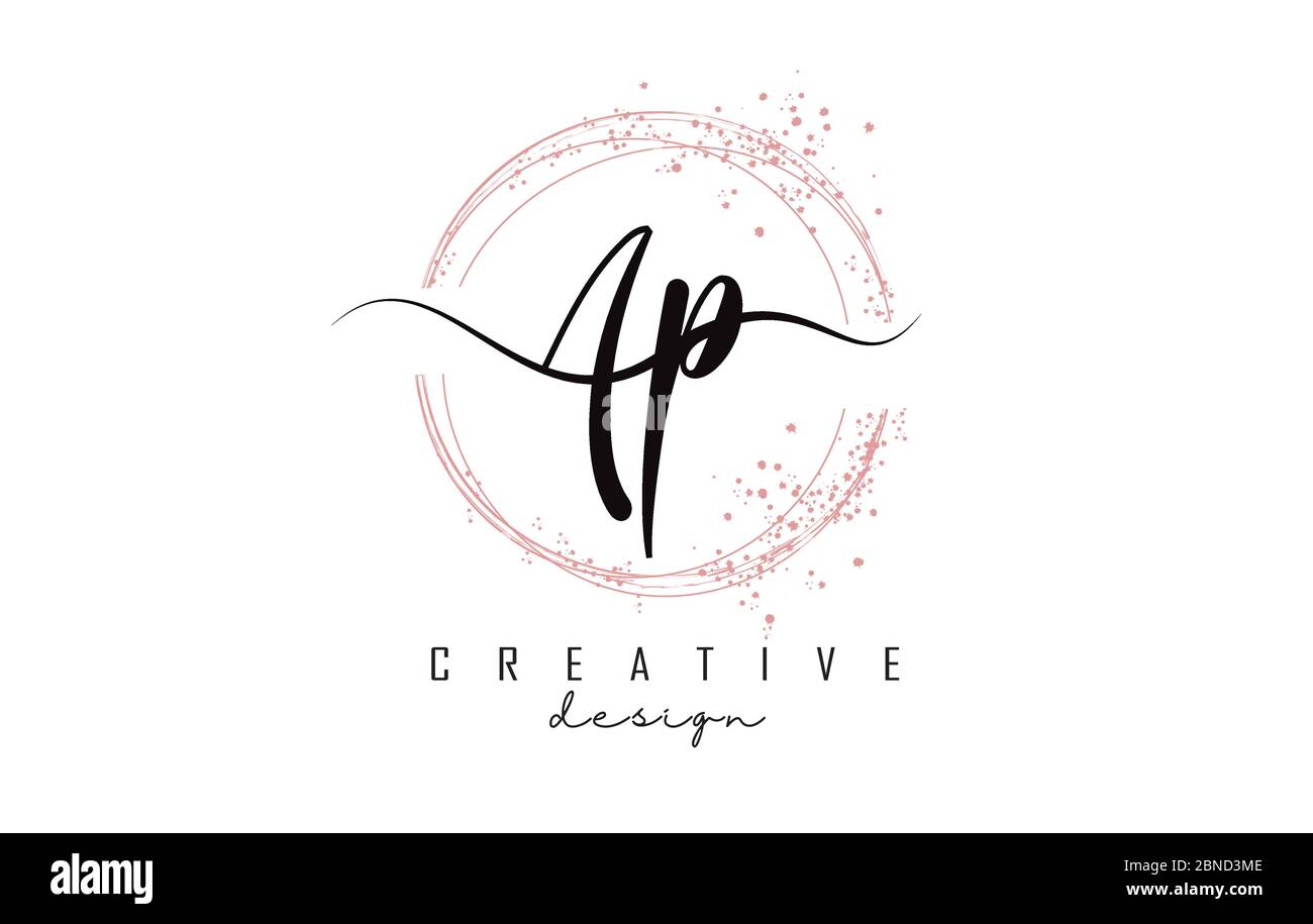 Handwritten AP a p letters logo with dust pink sparkling circles and ...