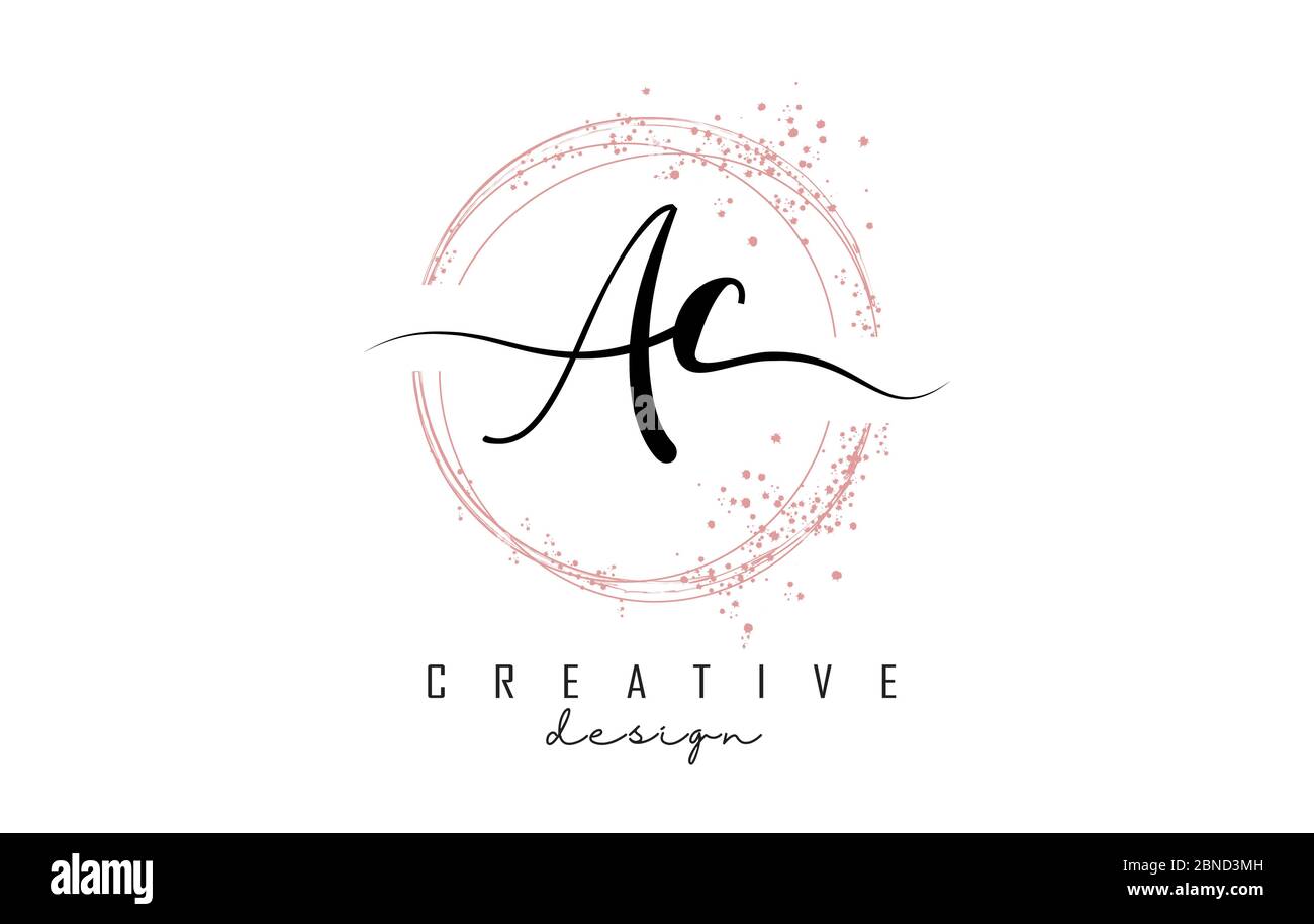 Handwritten AC a c letters logo with dust pink sparkling circles and ...