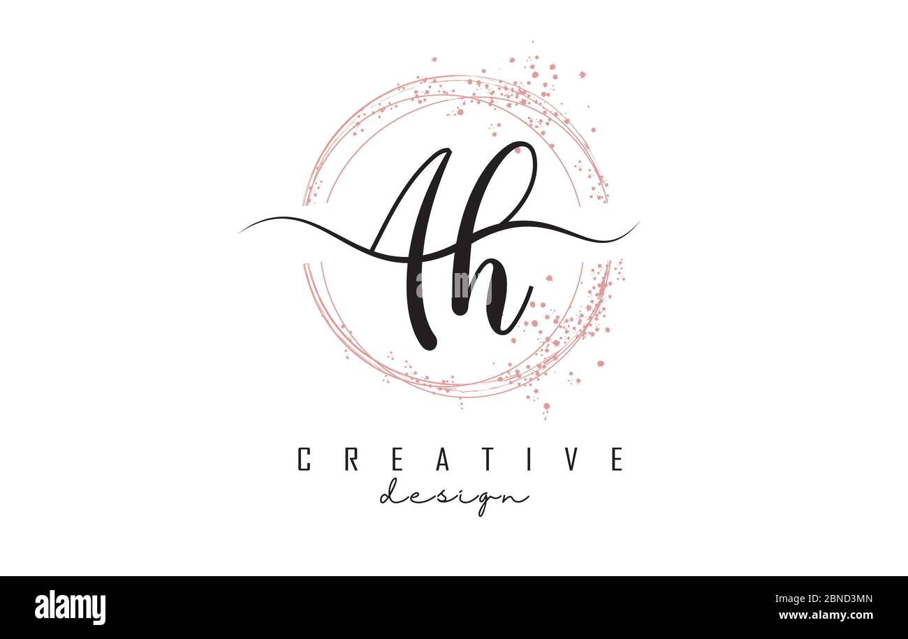 Handwritten AH a h letters logo with dust pink sparkling circles and ...