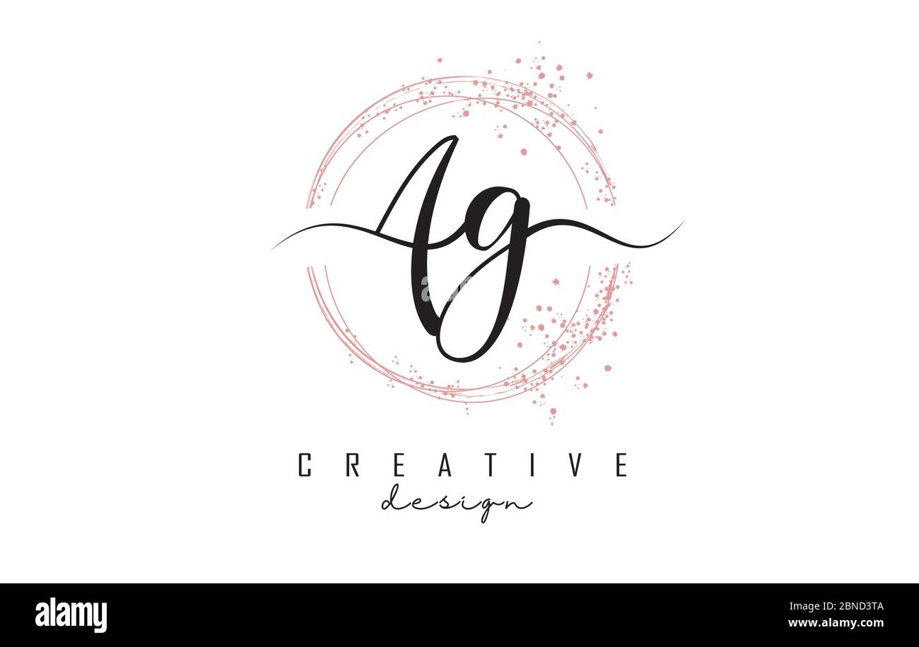 Handwritten AG a g letters logo with dust pink sparkling circles and ...