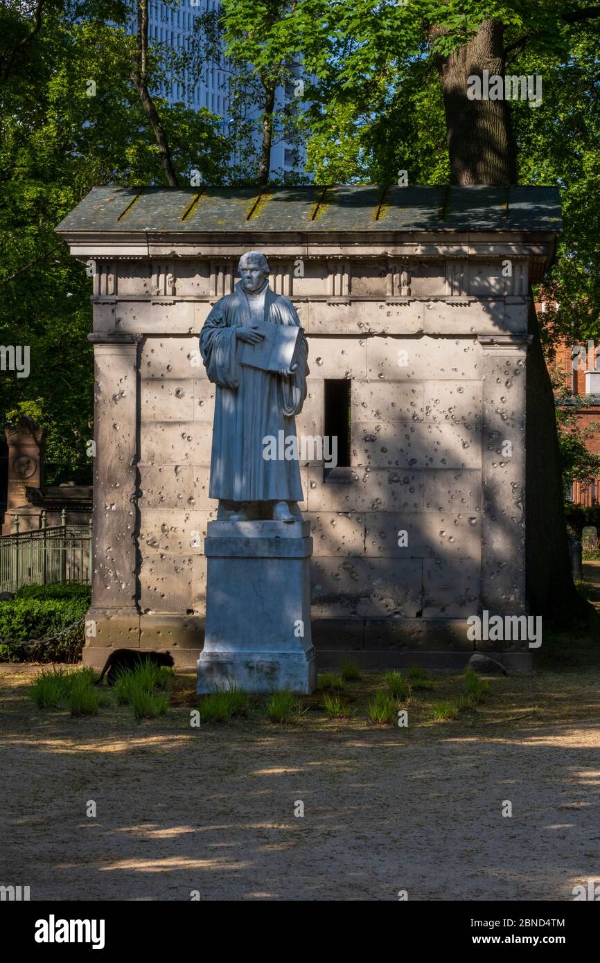 WWII Battle of Berlin bullet holes on mausoleum in central Berlin ...