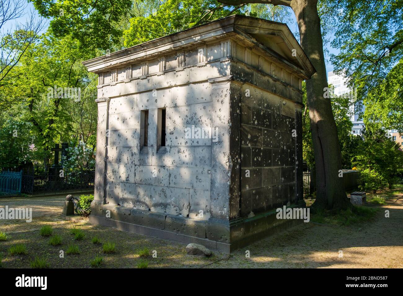 WWII Battle of Berlin bullet holes on mausoleum in central Berlin ...