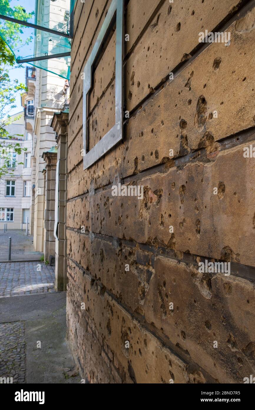 Bullet holes on facade of building in central Berlin from Second World ...