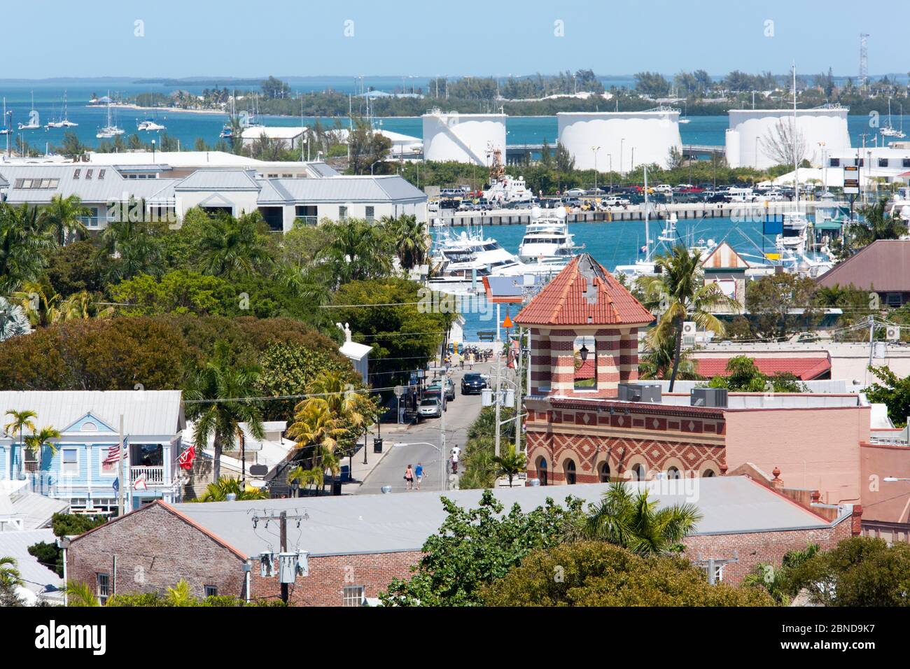 The aerial view from the tower of Key West resort town and marina ...