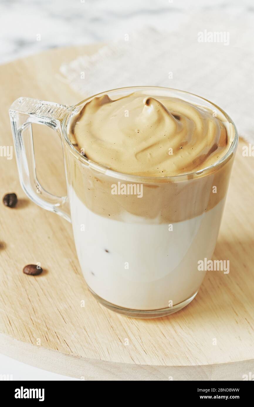 Iced Dalgona Coffee, fluffy creamy whipped coffee. South korean coffee ...