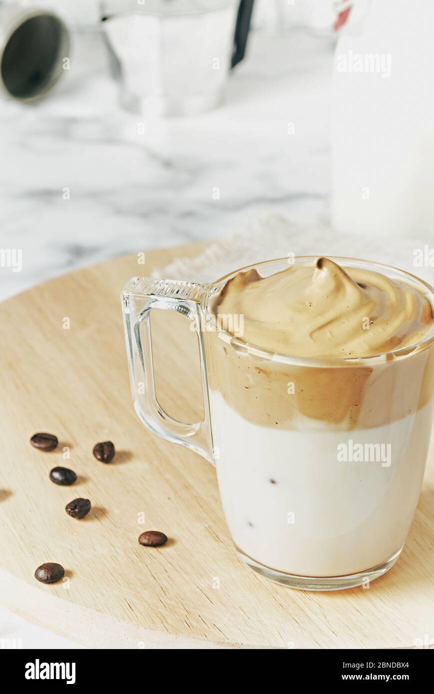 Iced Dalgona Coffee, fluffy creamy whipped coffee. South korean coffee ...