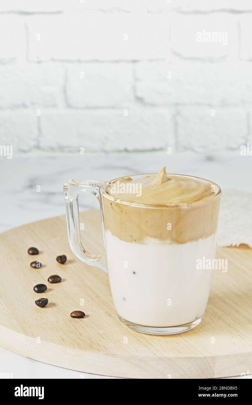 Iced Dalgona Coffee, fluffy creamy whipped coffee. South korean coffee ...
