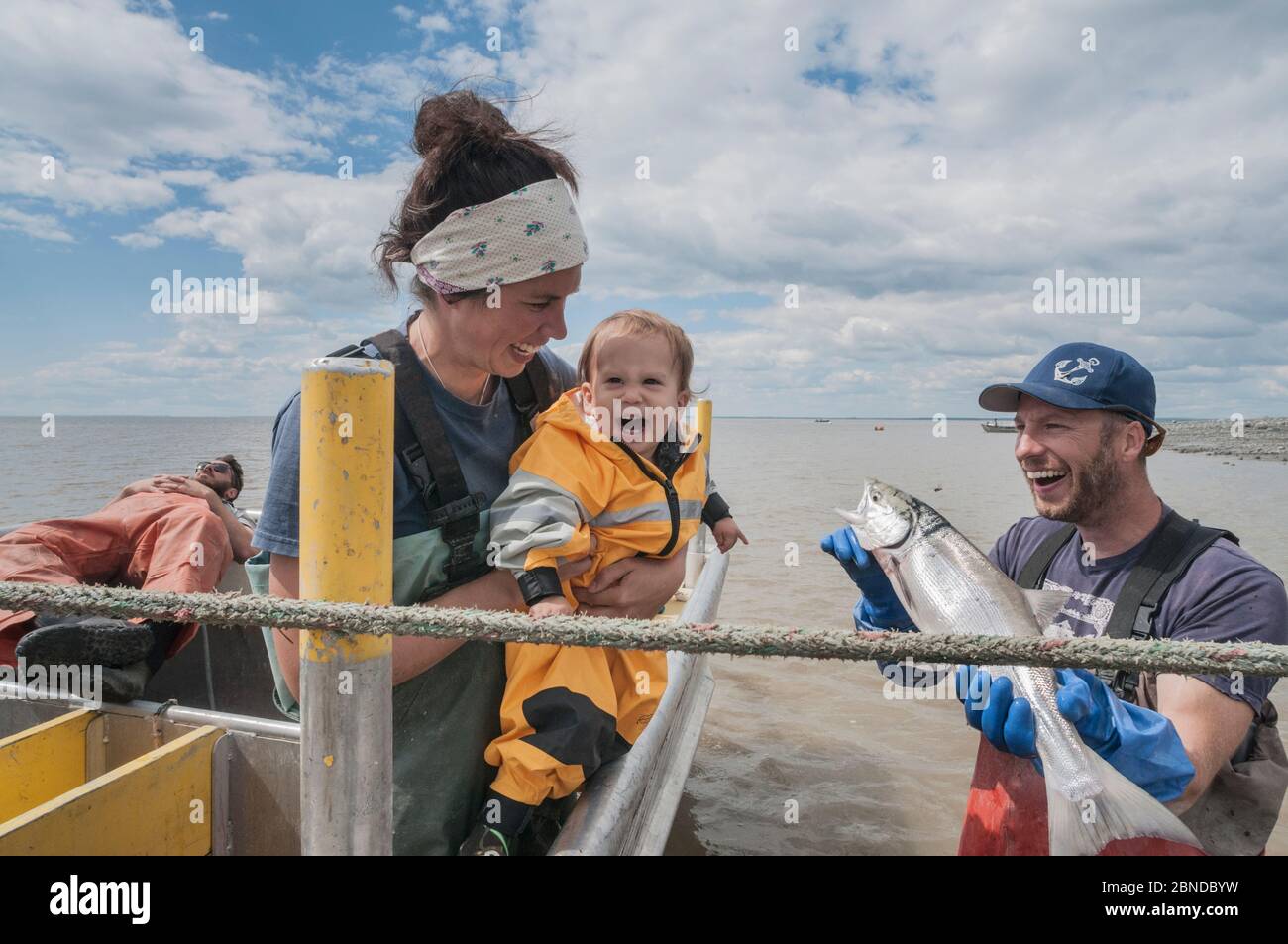 Family fishing for Sockeye salmon (Oncorhynchus nerka) Graveyard Point ...