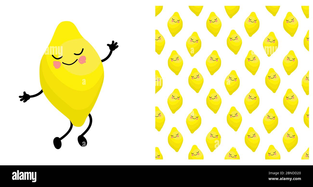 limin. Exotic fruit. citrus character and seamless pattern ...