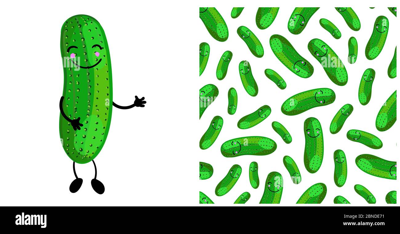 Cucumber vegetable character cute. Seamless vegetable pattern with ...