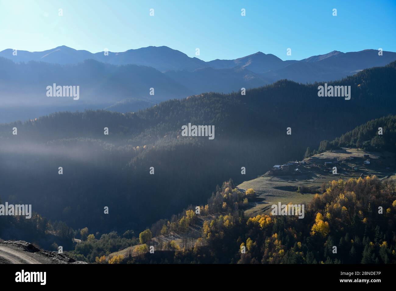 Caucasus, Georgia, Tusheti region, Shenako. Lower Omalo village ...