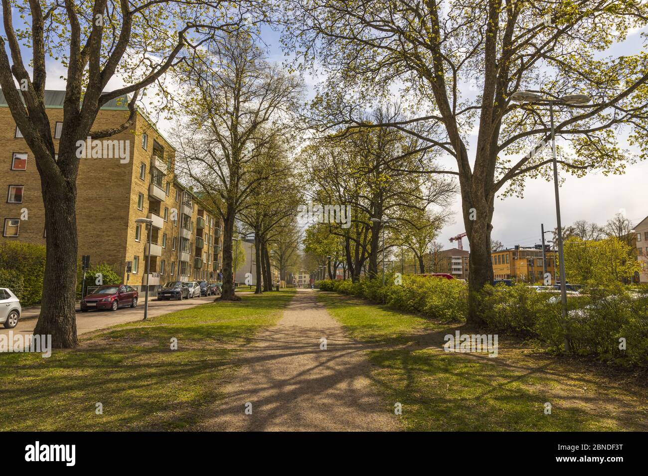 View of street of Uppsala, Sweden, Europe. Buildings on blue sky ...