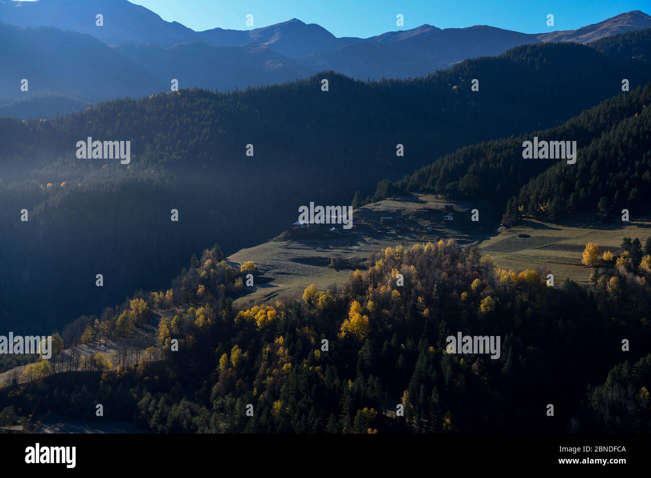 Caucasus, Georgia, Tusheti region, Shenako. Lower Omalo village ...