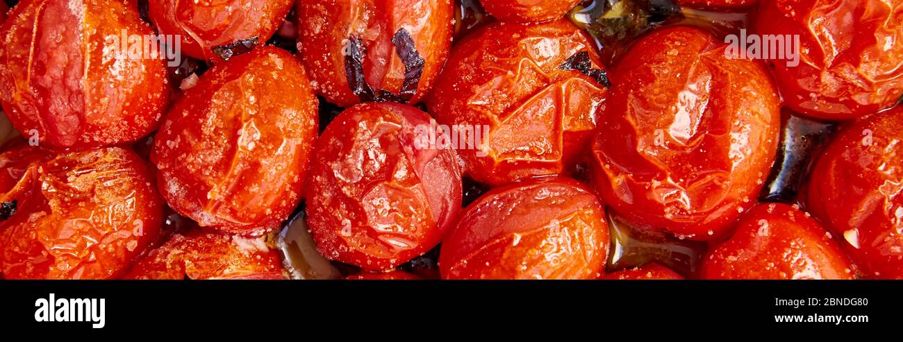 Top view of red cooked tomatoes, panoramic crop Stock Photo - Alamy