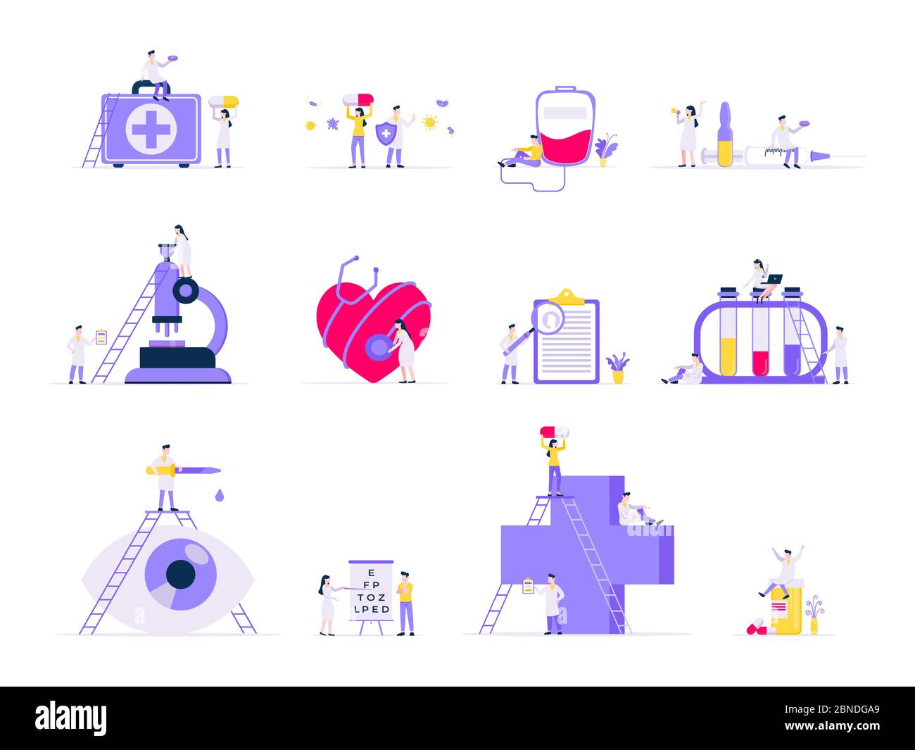 Healthcare medical science concepts set with tiny people doctors and ...