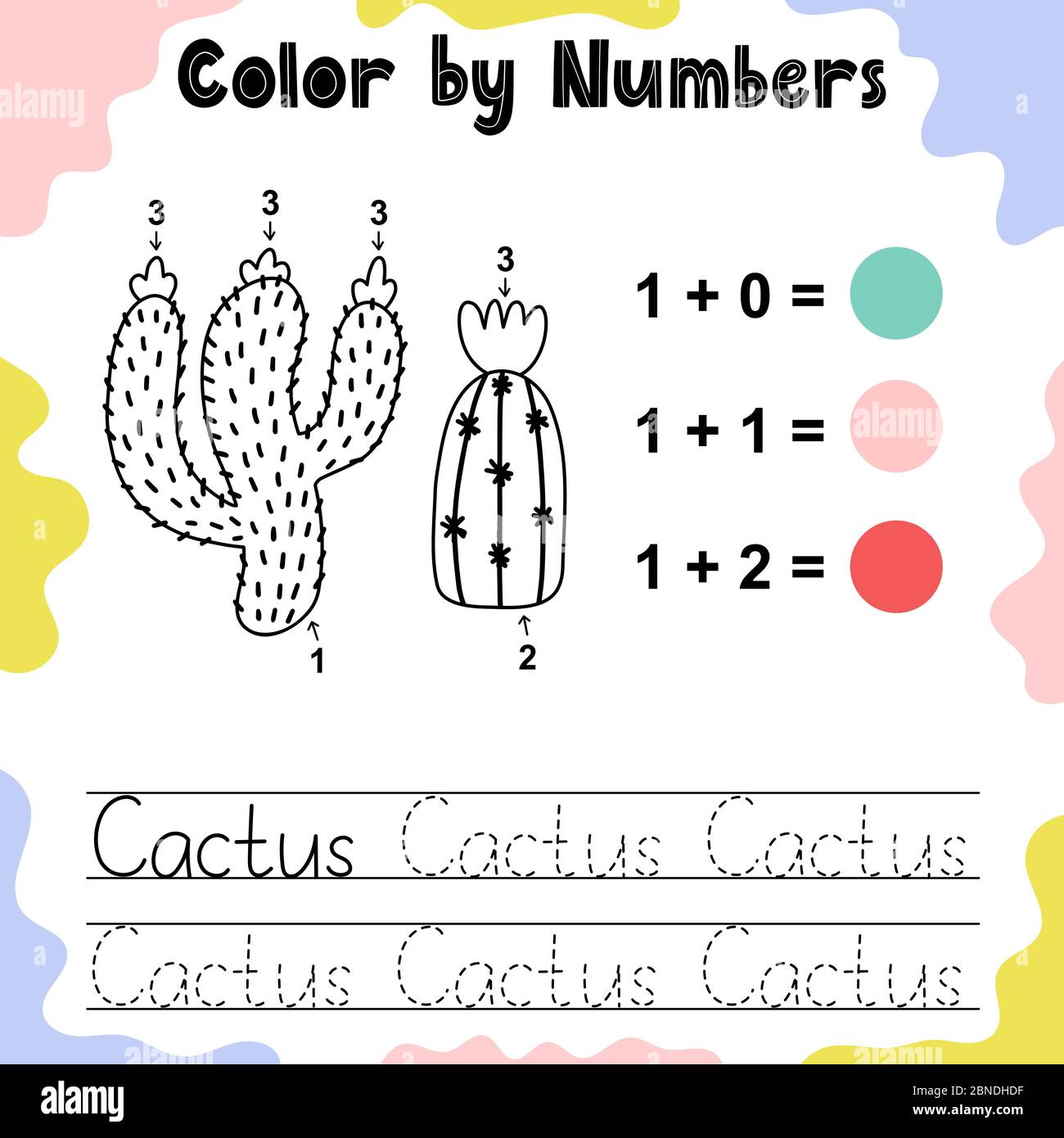 Color the cactuses by numbers. Coloring page for kids Stock Vector ...