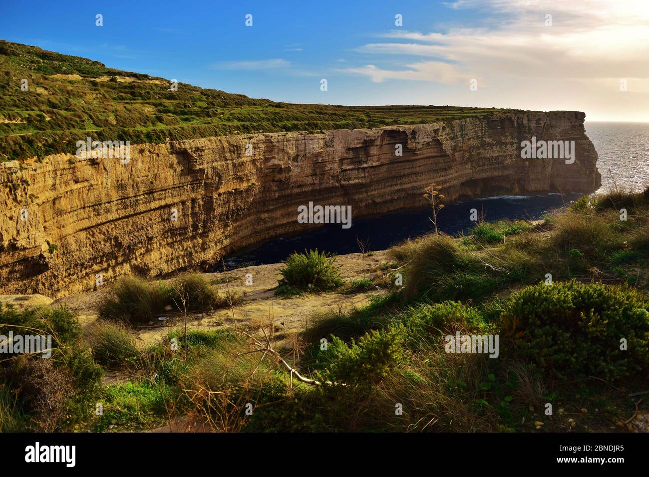 Beautiful shot of coralline limestone sea cliffs in Migra il-Ferha ...
