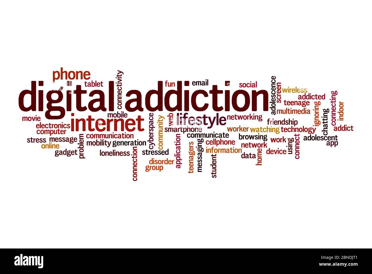 Digital addiction cloud concept on white background Stock Photo - Alamy