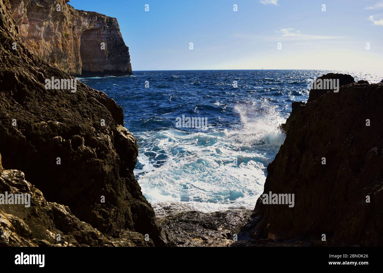 Beautiful shot of coralline limestone sea cliffs in Migra il-Ferha ...