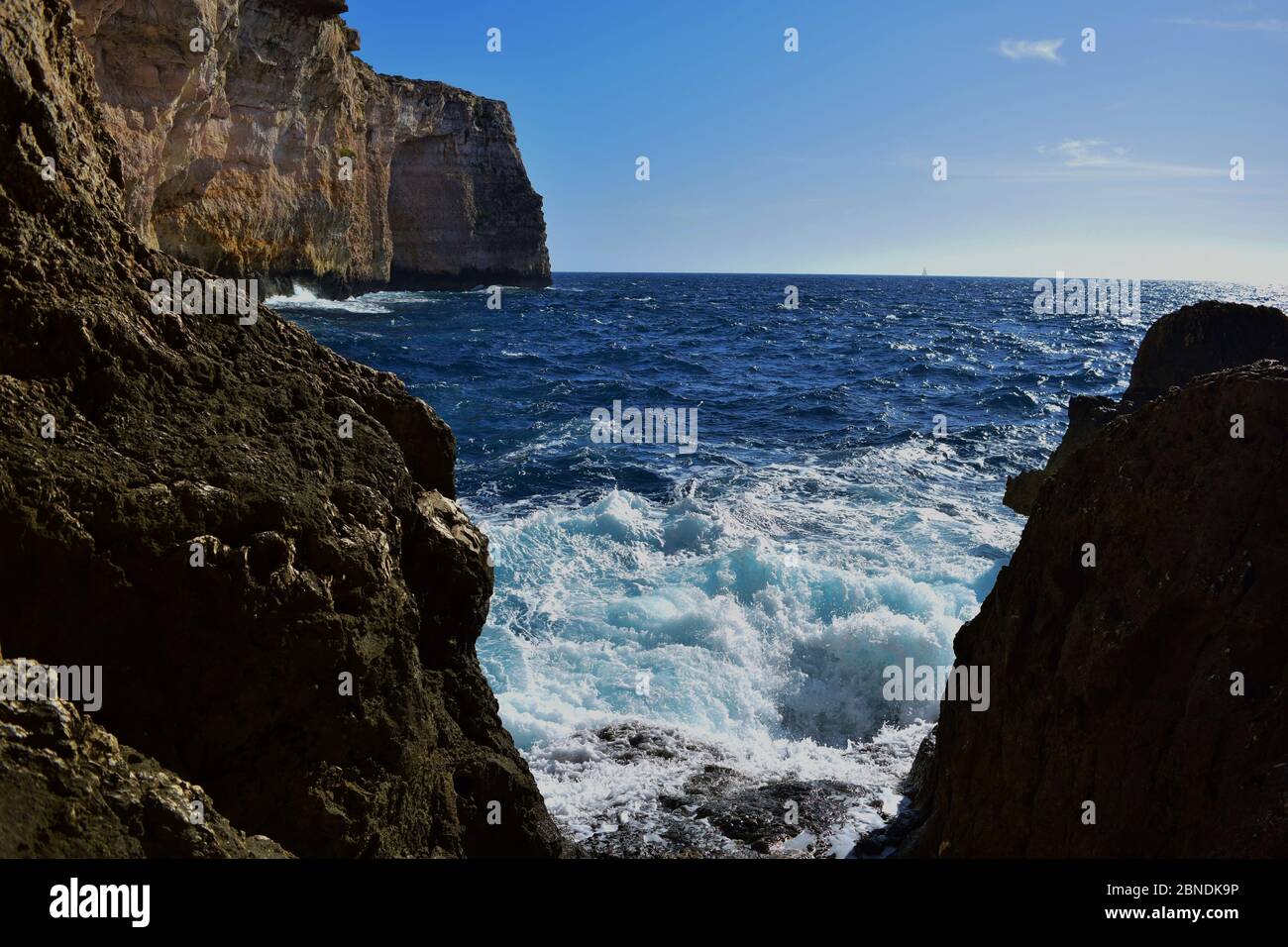 Beautiful shot of coralline limestone sea cliffs in Migra il-Ferha ...
