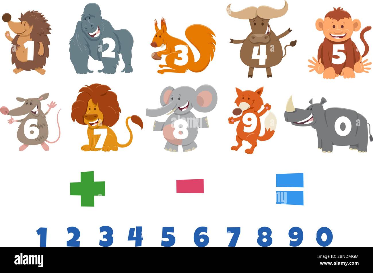 Cartoon Illustration of Numbers Set from One to Nine with Wild Animal ...