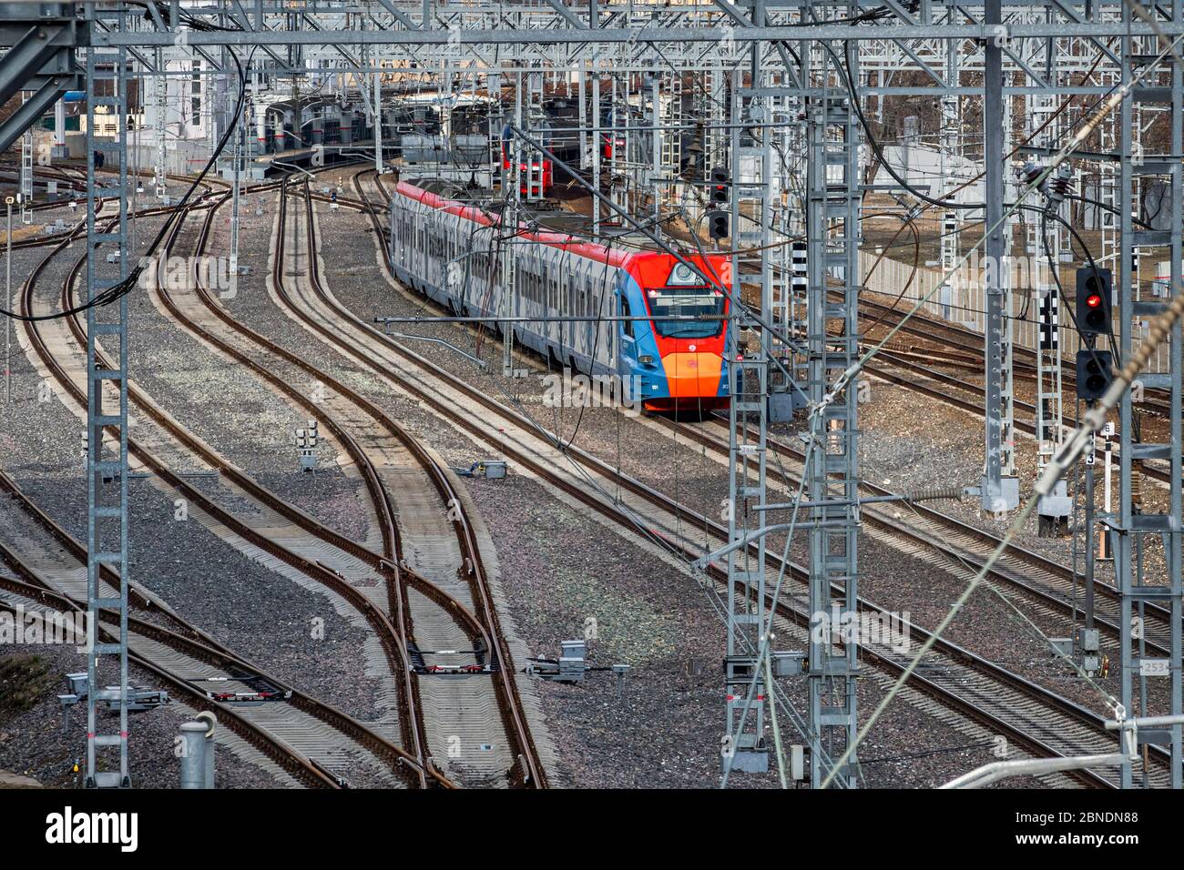 Russia, Moscow. Train on the tracks Stock Photo - Alamy
