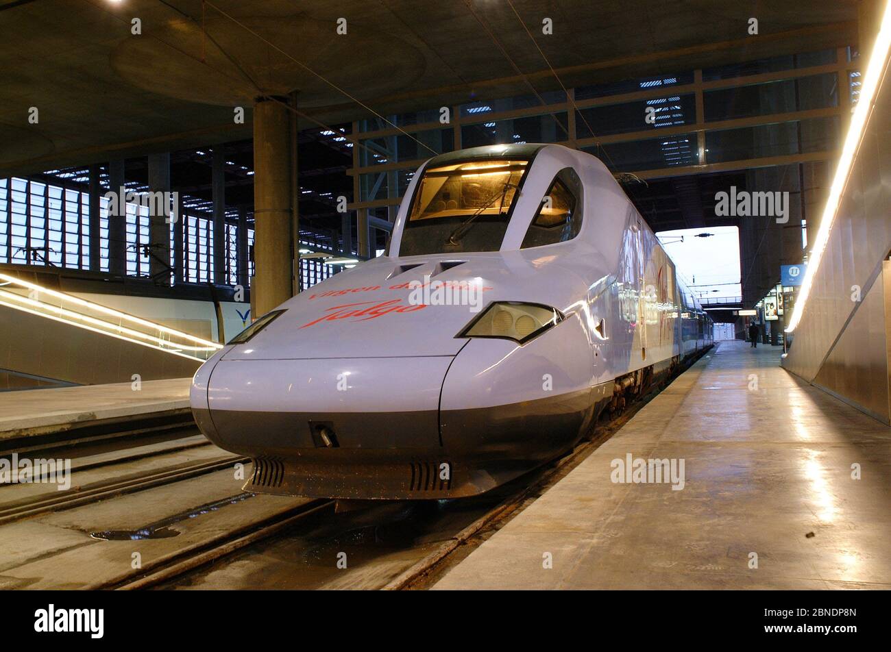 Talgo model high-speed train on the Spanish railway network Stock Photo ...