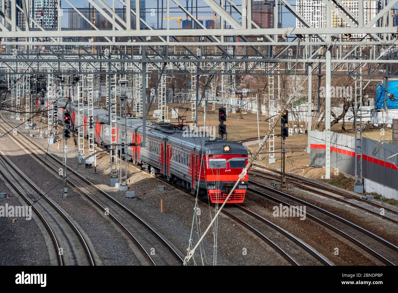 Russia, Moscow. Train on the tracks Stock Photo - Alamy