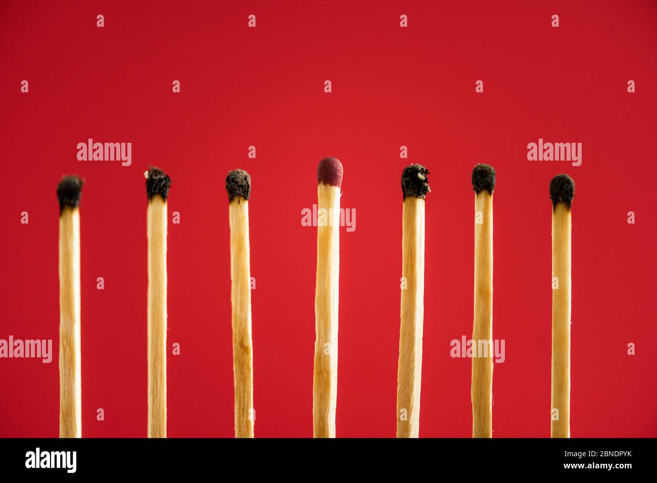 Unburned match among another isolated on red Stock Photo - Alamy