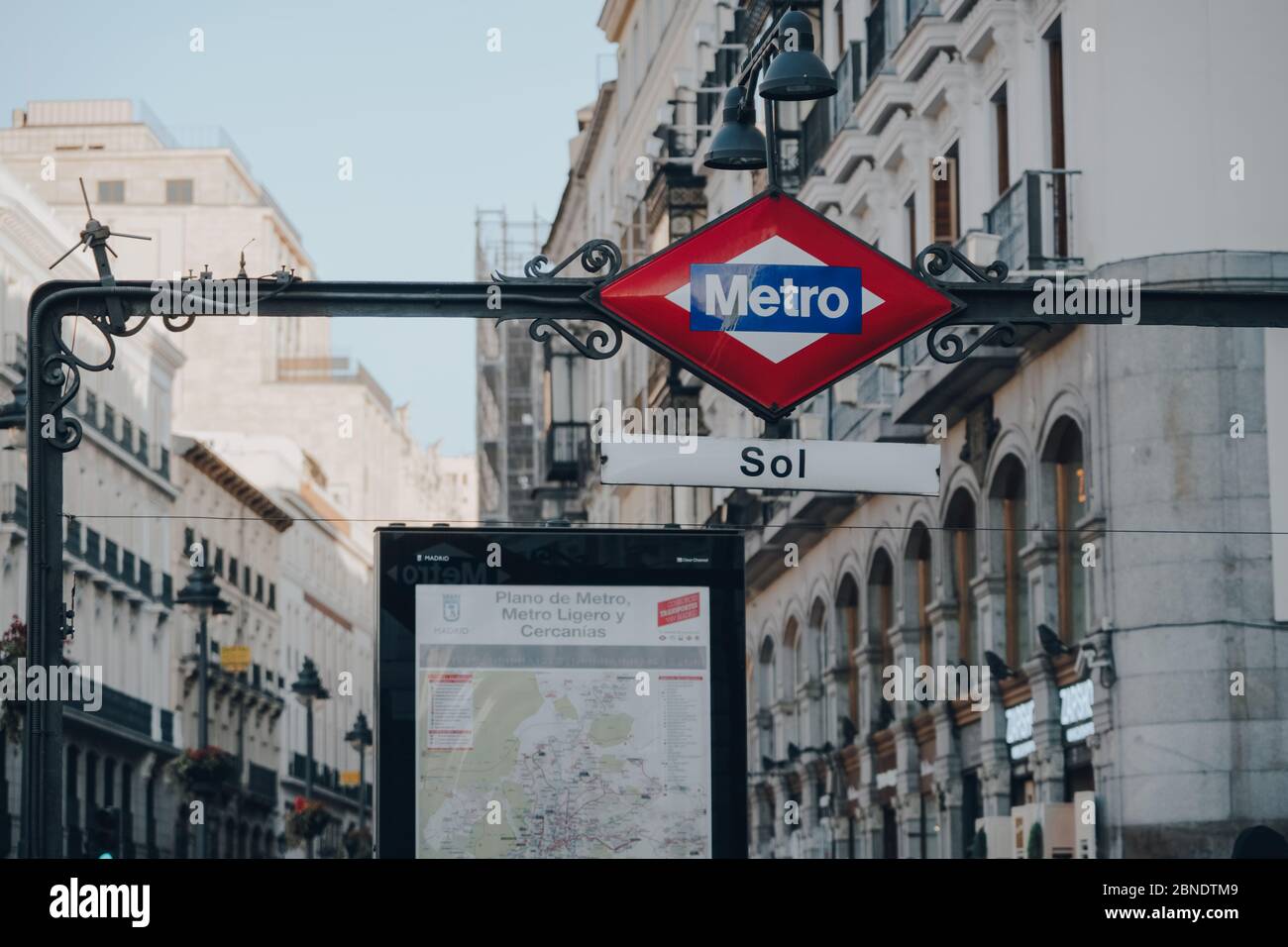 Madrid, Spain - January 26, 2020: Close up of Metro sign outside Sol ...