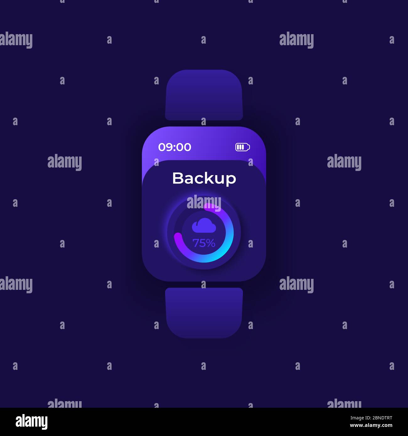 System Backup Smartwatch Interface Vector Template Mobile App Notification Night Mode Design