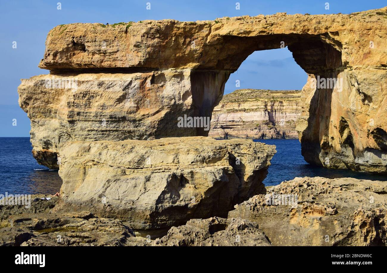 Azure Window, a natural sea arch on the cliff of the Maltese Islands ...