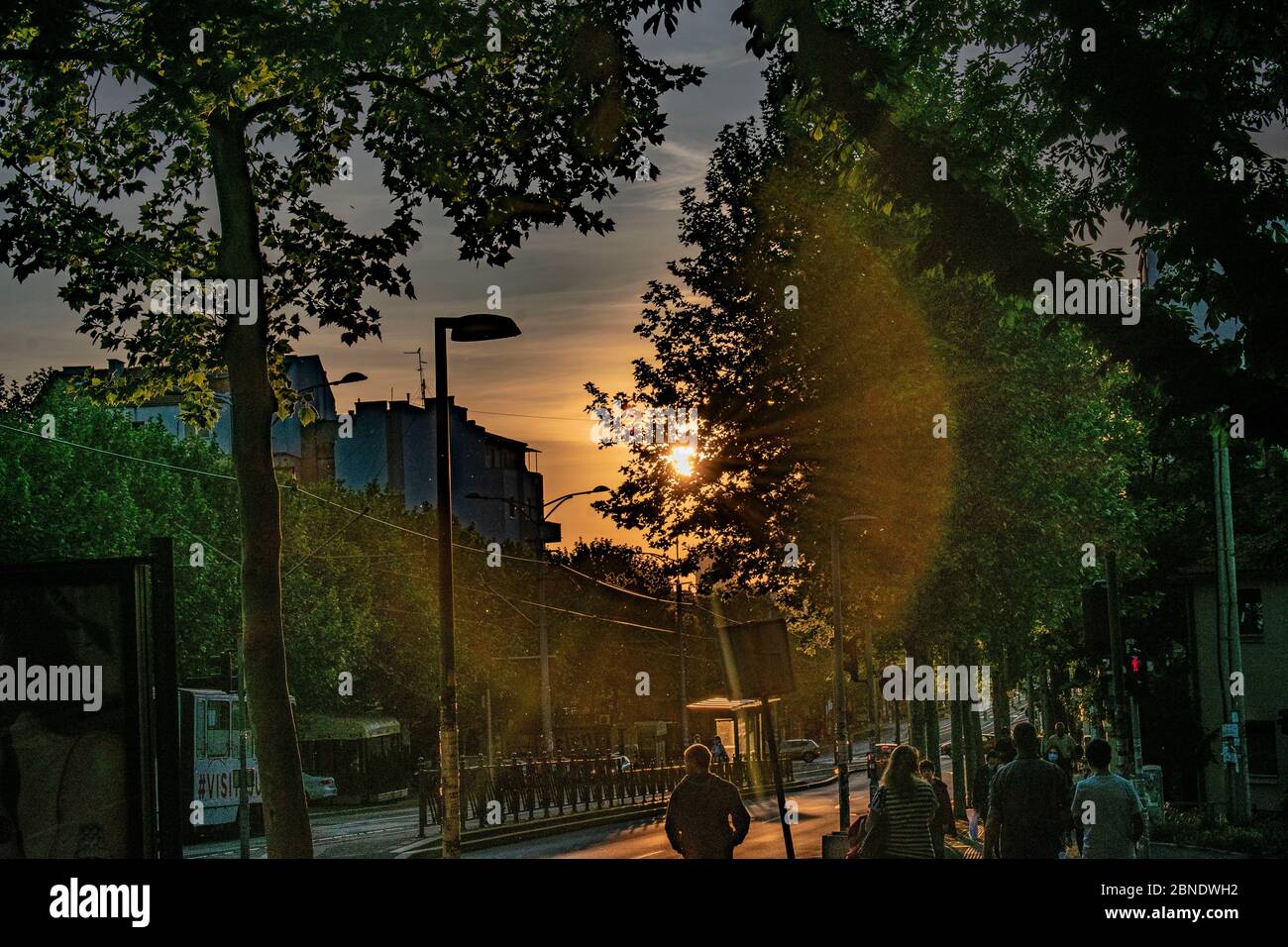 Sunset shadow street of a city in Europe Stock Photo - Alamy