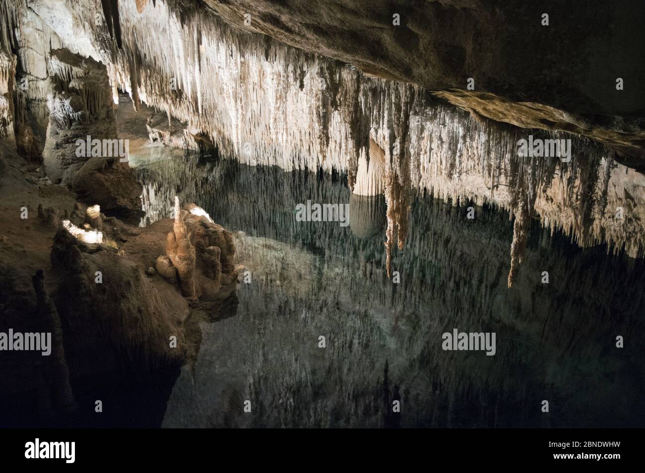 Mesmerizing view of the cave with an underground lake in Mallorca ...
