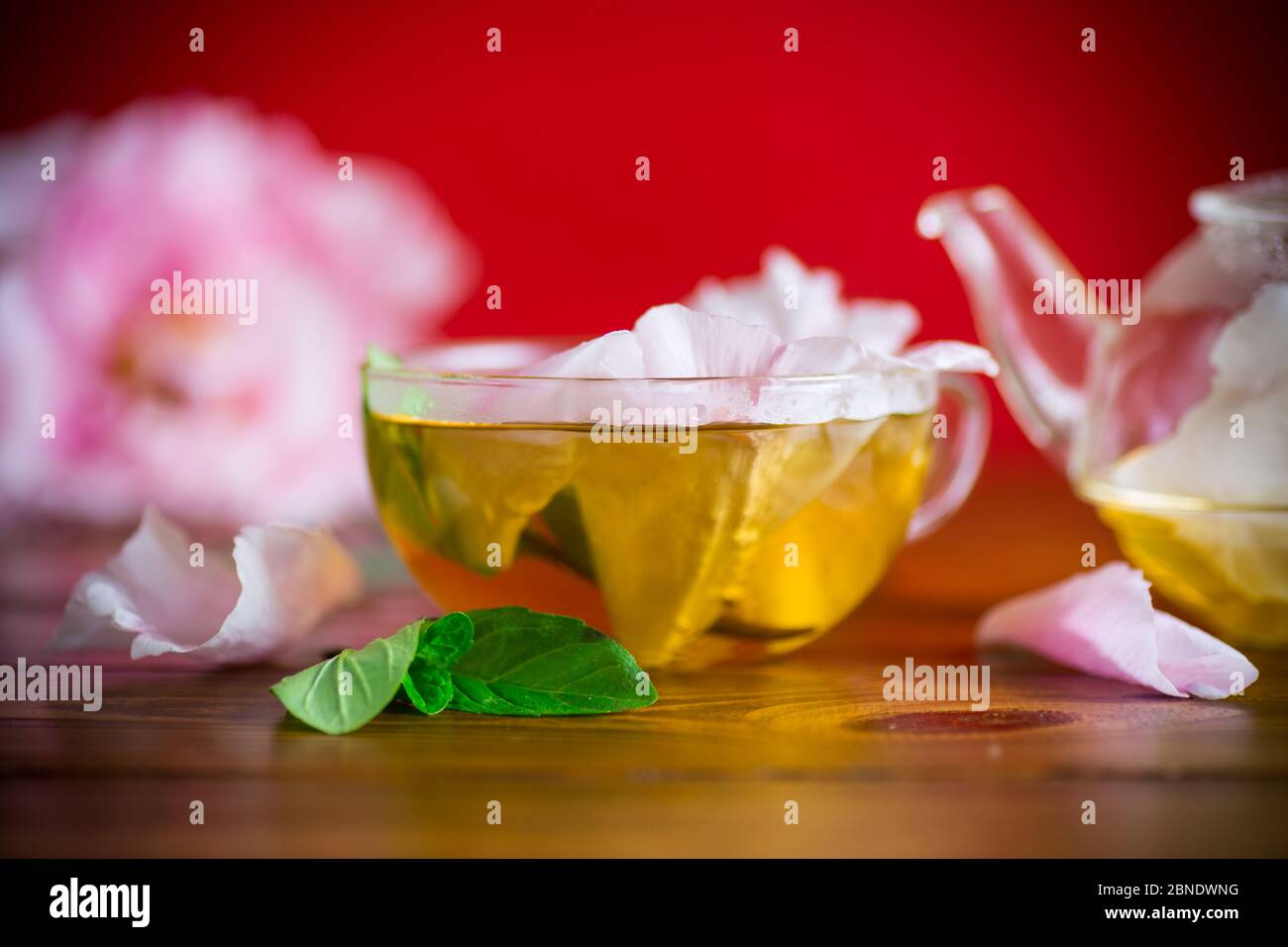 summer flower tea from rose petals in a glass cup Stock Photo - Alamy
